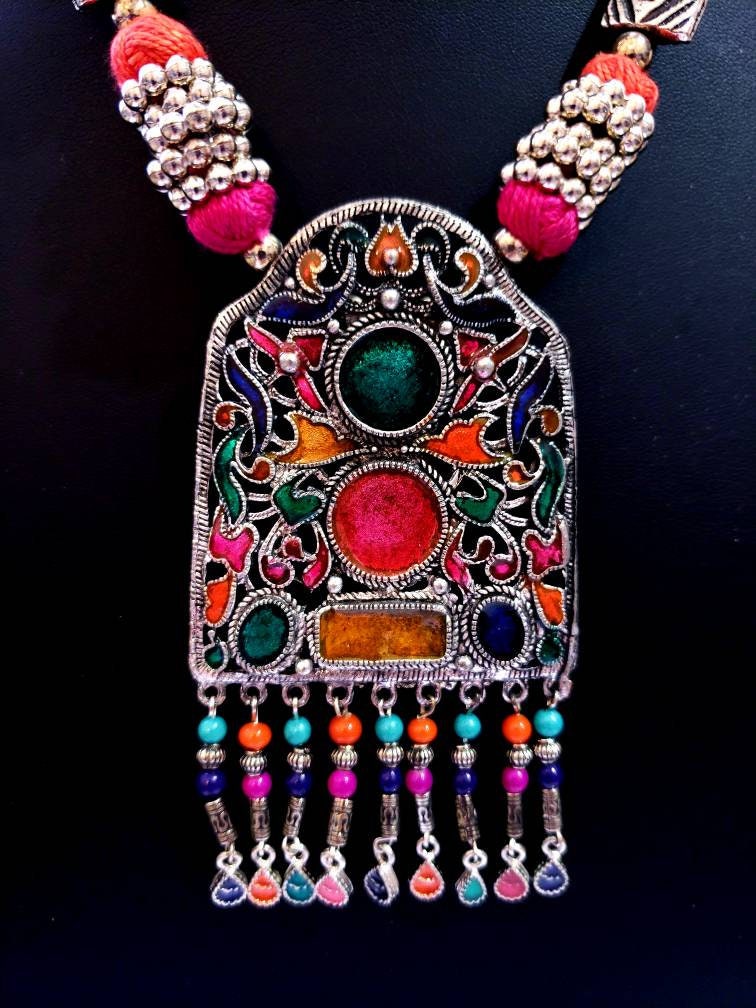 Afghani necklace, Afghani jewelry, colorful tribal necklace, cotton ...