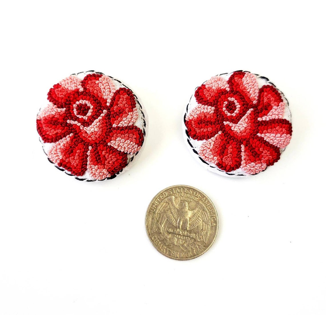 Embroidered Red Rose Buttons: Handcrafted Collectible Floral ...
