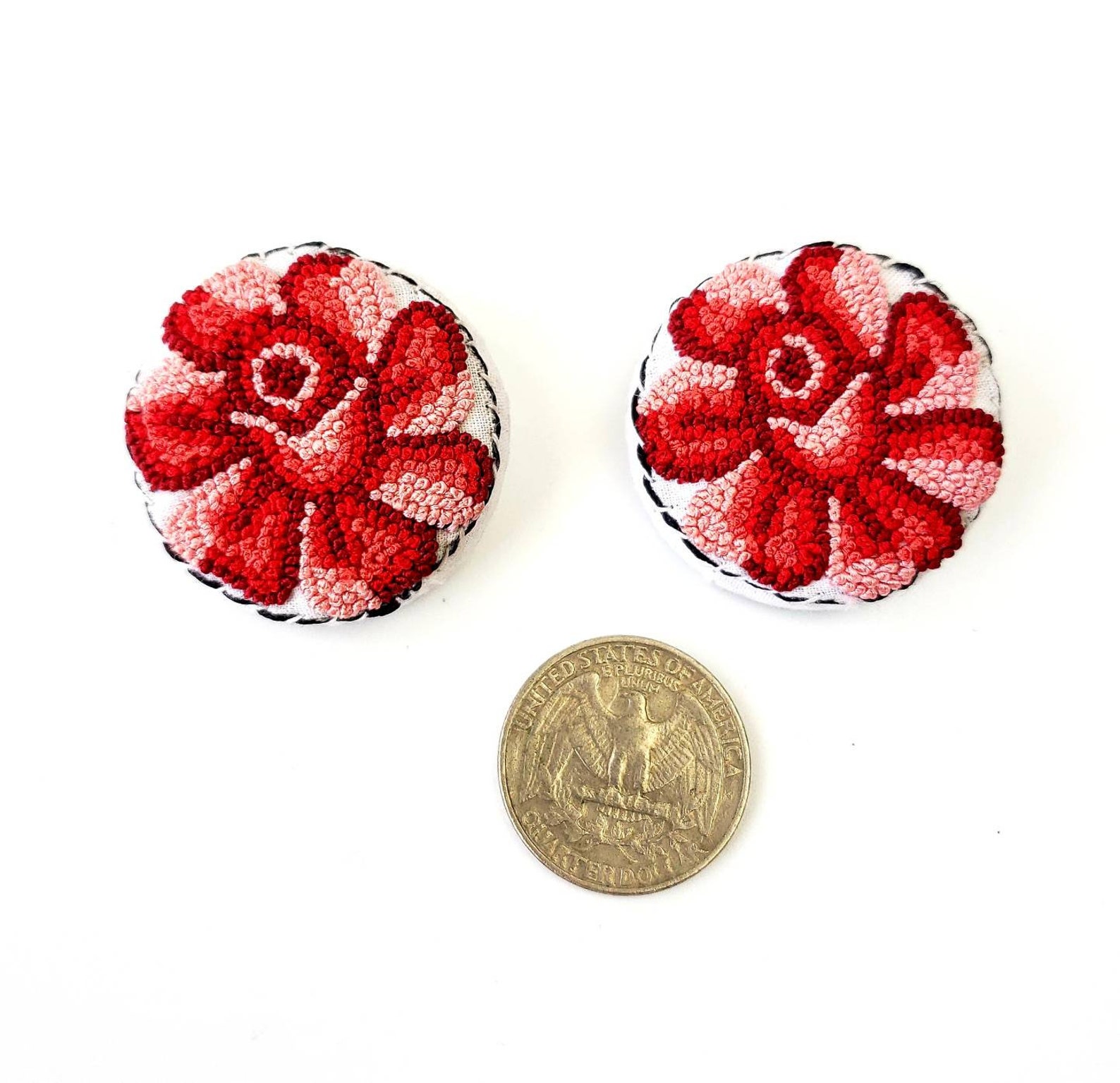 Embroidered Red Rose Buttons: Handcrafted Collectible Floral ...