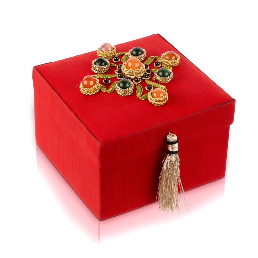 Silk Rosary Box With Lid, Small Prayer Box, Maltese Cross Decorative ...