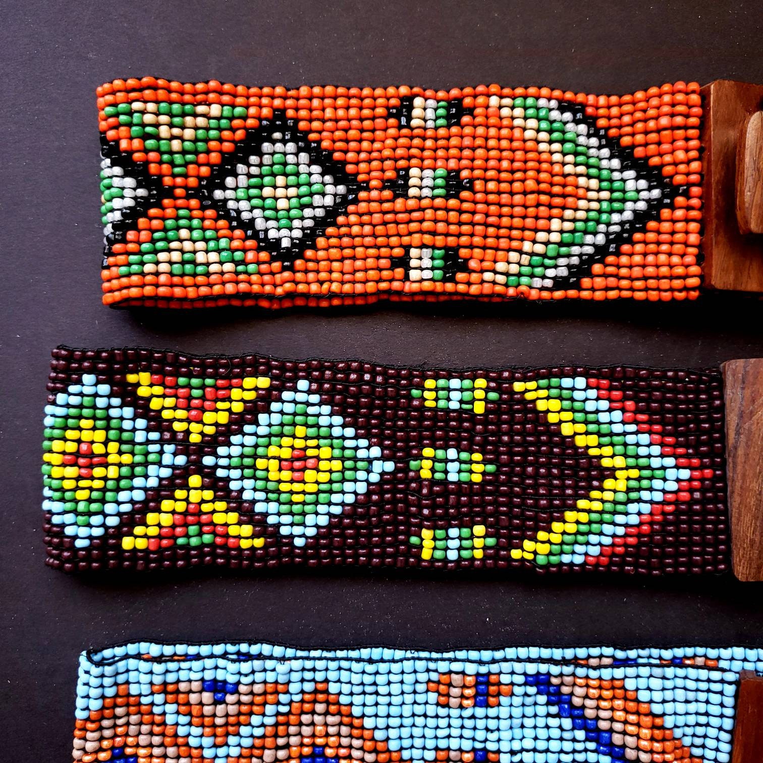 Colorful beaded belt, elastic stretch belt, Native American design belt ...