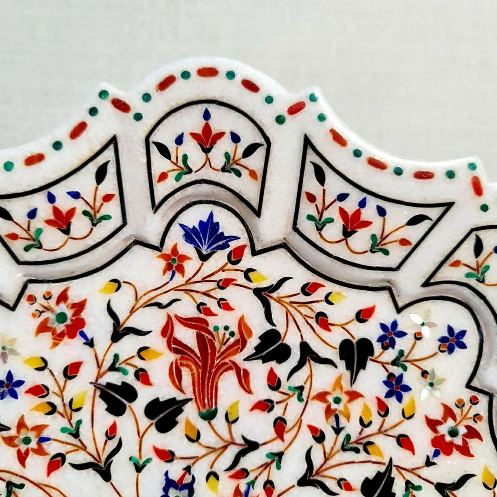 Marble Plate Inlaid With Semi Precious Stones Marble Inlay - Etsy