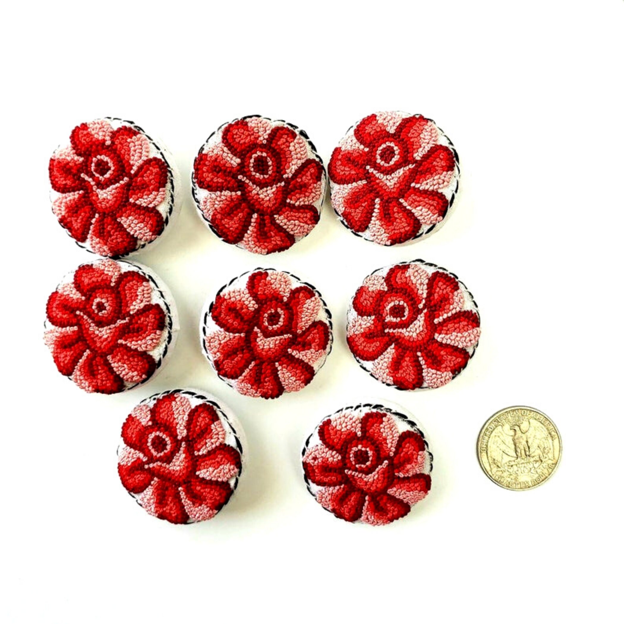 Embroidered red rose buttons handcrafted fabric buttons | Etsy