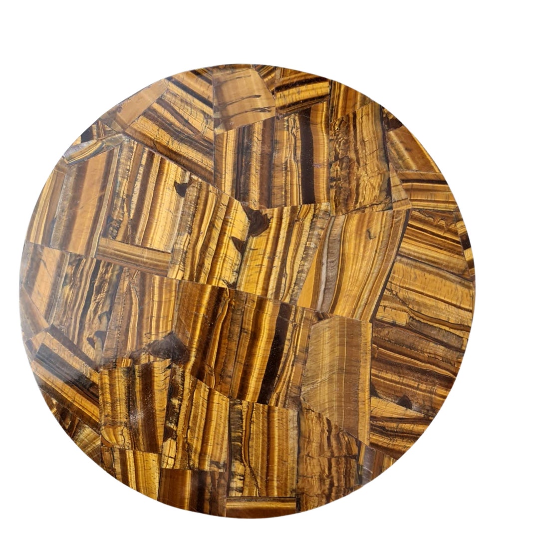 Custom Tiger Eye Table Top: Inlaid Marble Base, Stone Decor - Etsy