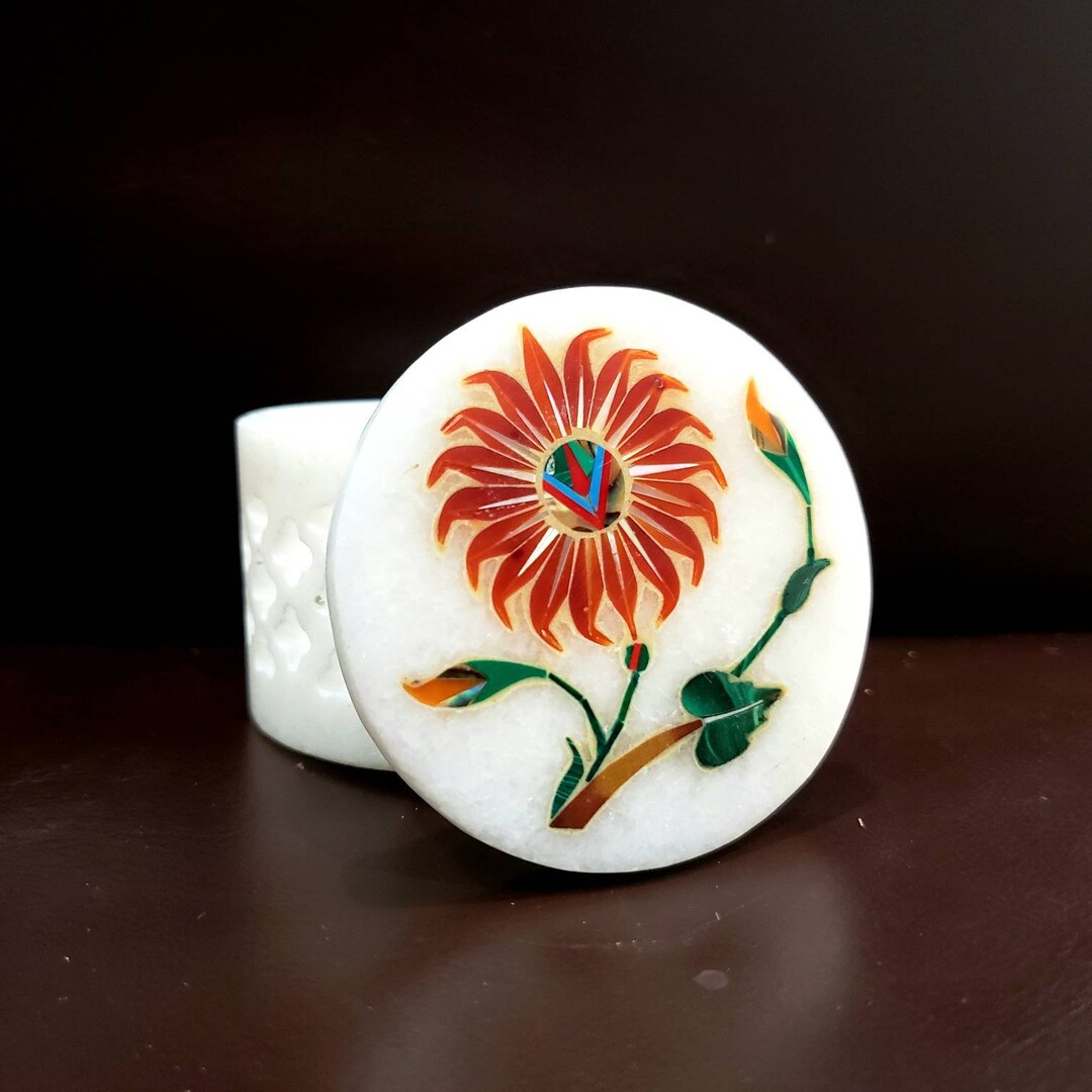 Handcrafted Marble Ring Box: Carnelian Floral Inlay Trinket Dish - Etsy