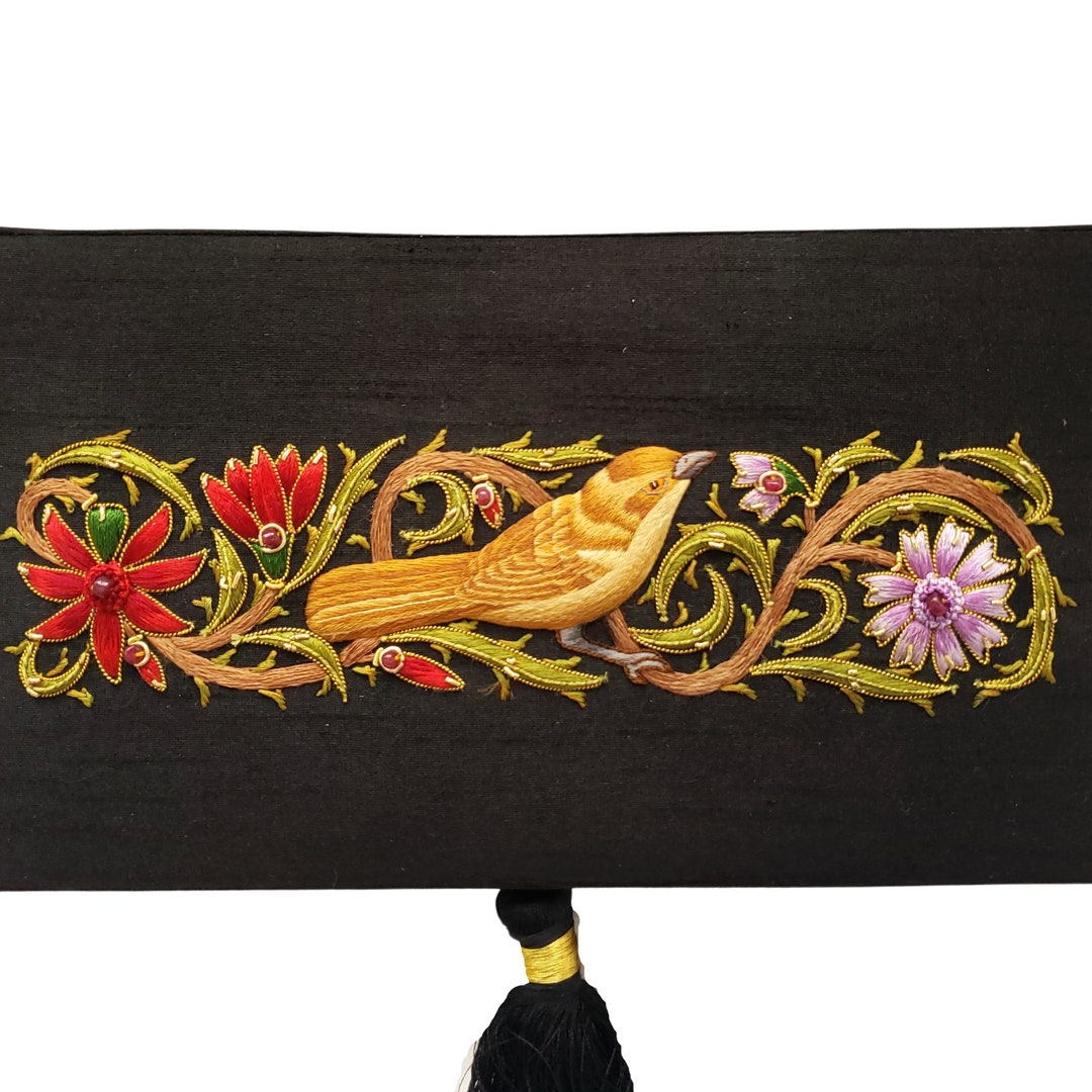 Keepsake Box Hand Embroidered With Bird, Heirloom Jewelry Box, Bird ...