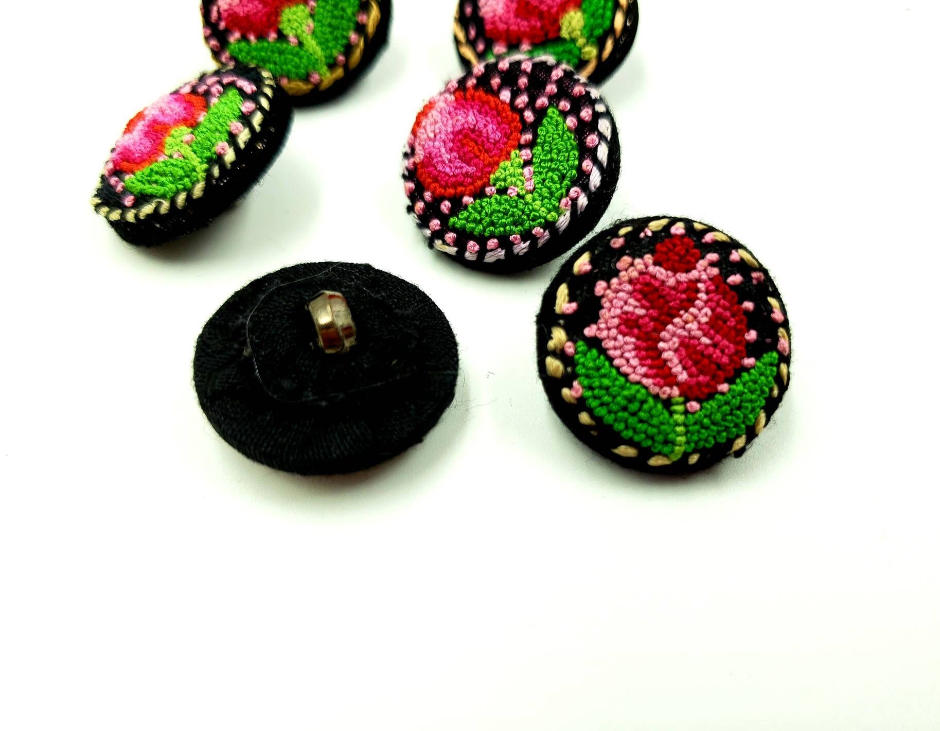 Embroidered flower buttons handcrafted buttons collectible | Etsy