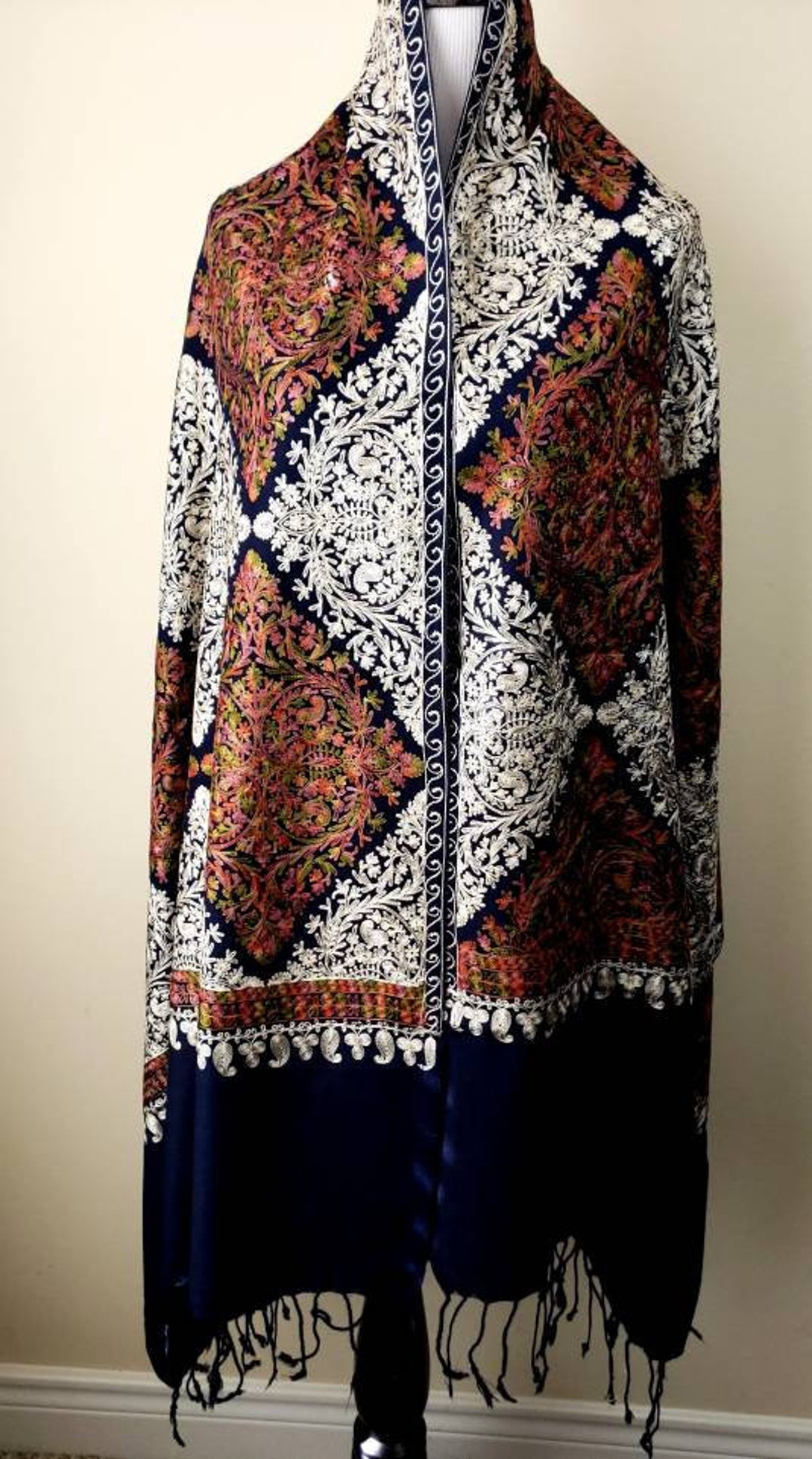 Navy Blue Embroidered Evening Shawl, Navy Shawl, Lightweight Scarf ...