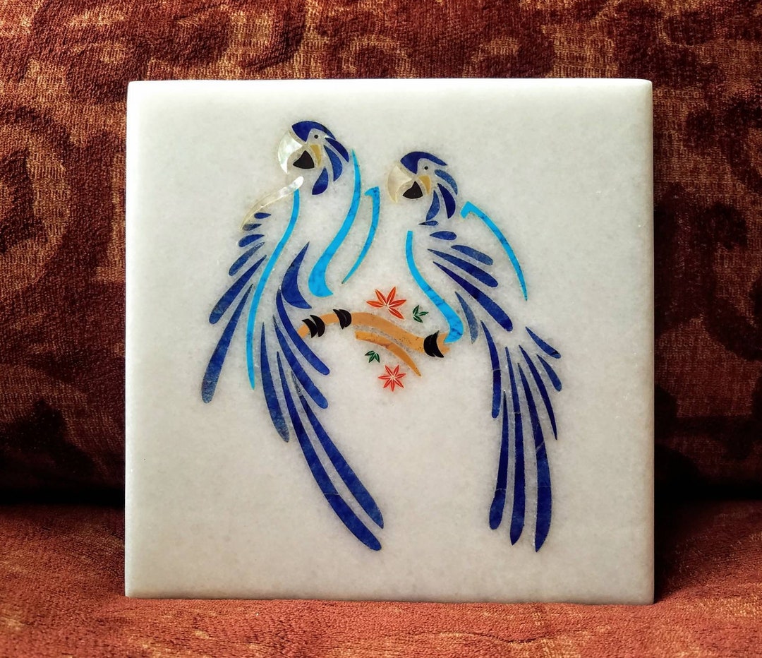 Marble Inlaid Decorative Tile With Parrot, Marble Decorative Parrot Art ...