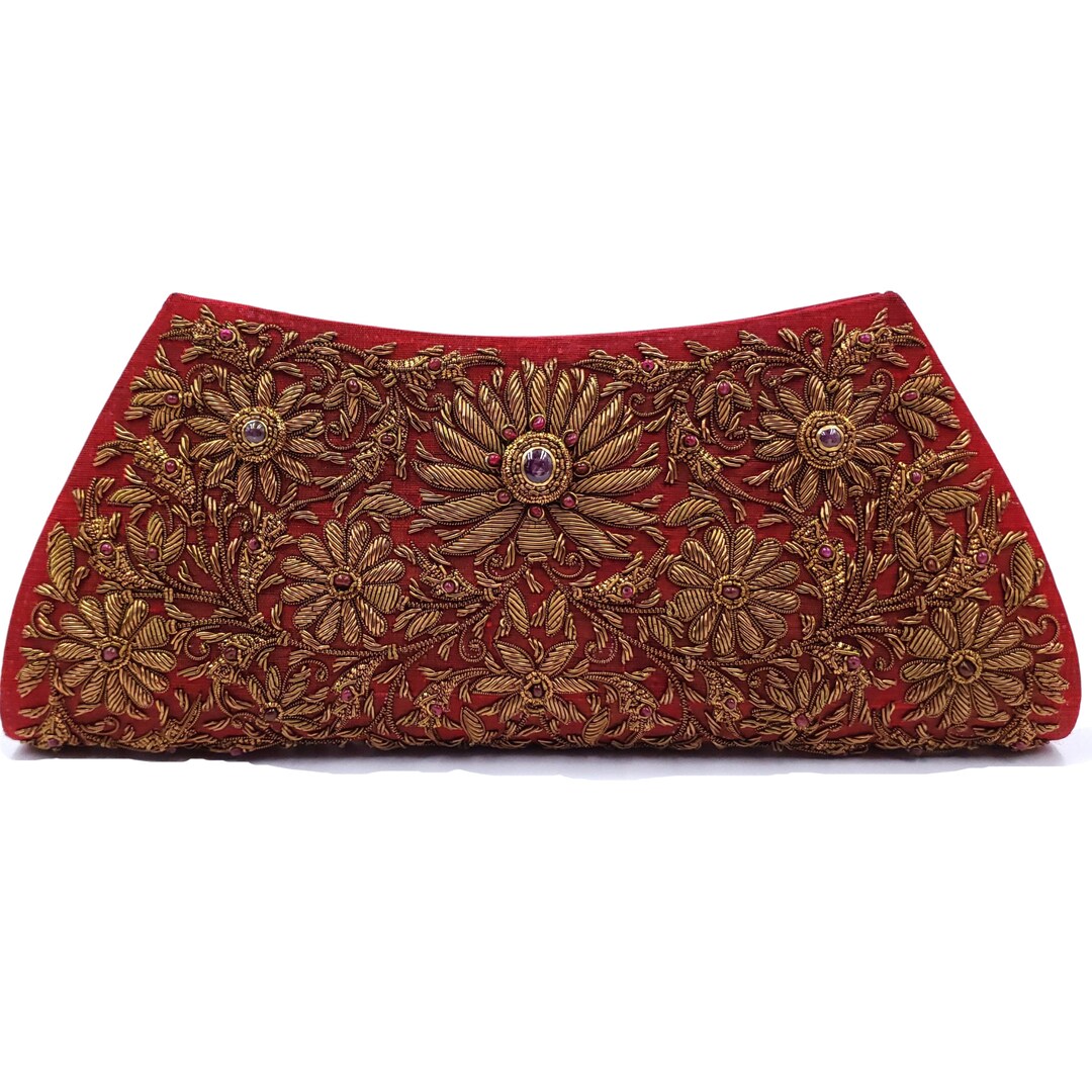 Heirloom OOAK Statement Evening Bag With Ruby Gemstones, Embroidered ...