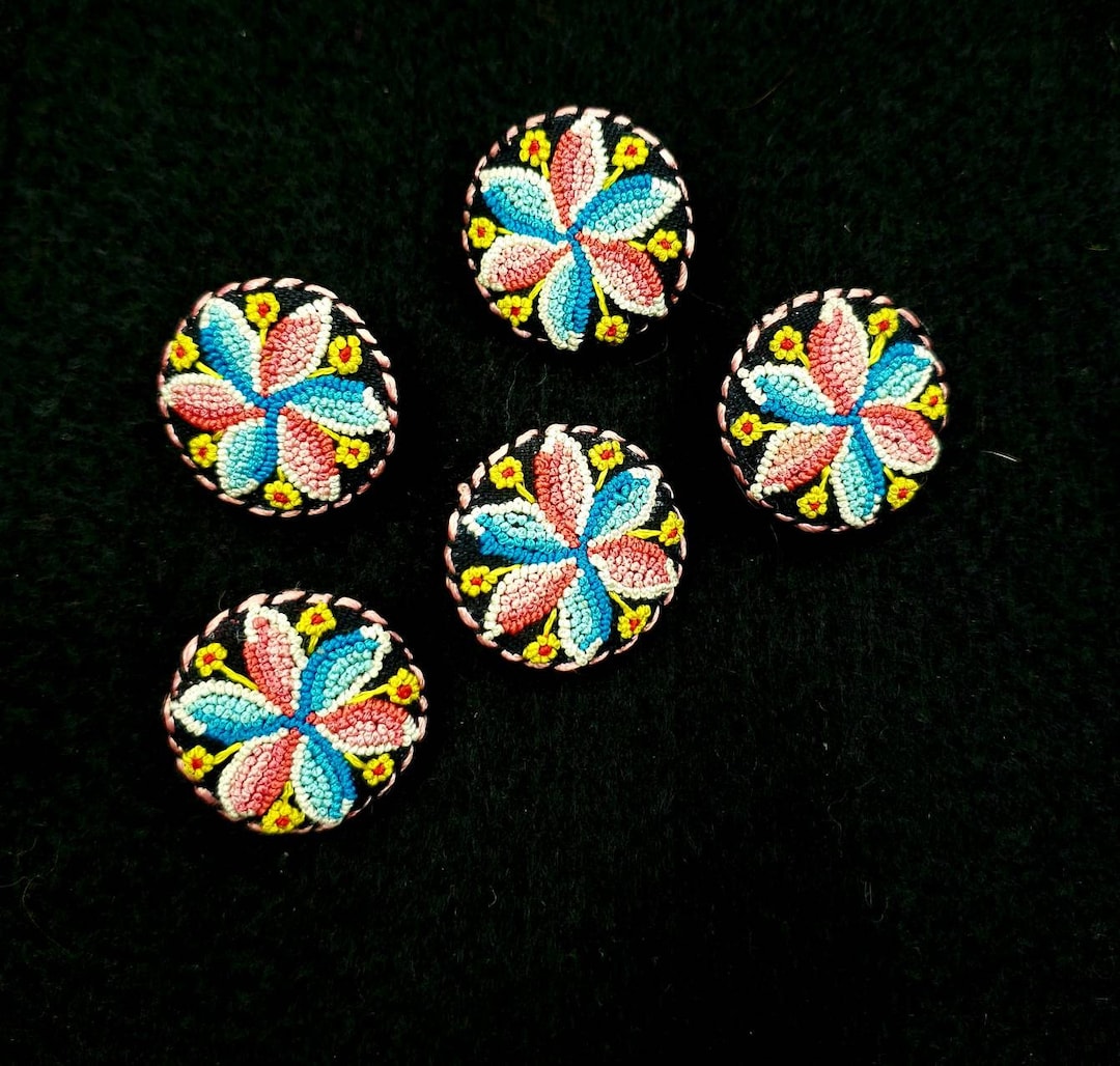 Embroidered Flower Buttons, Handcrafted Buttons, Star Buttons ...