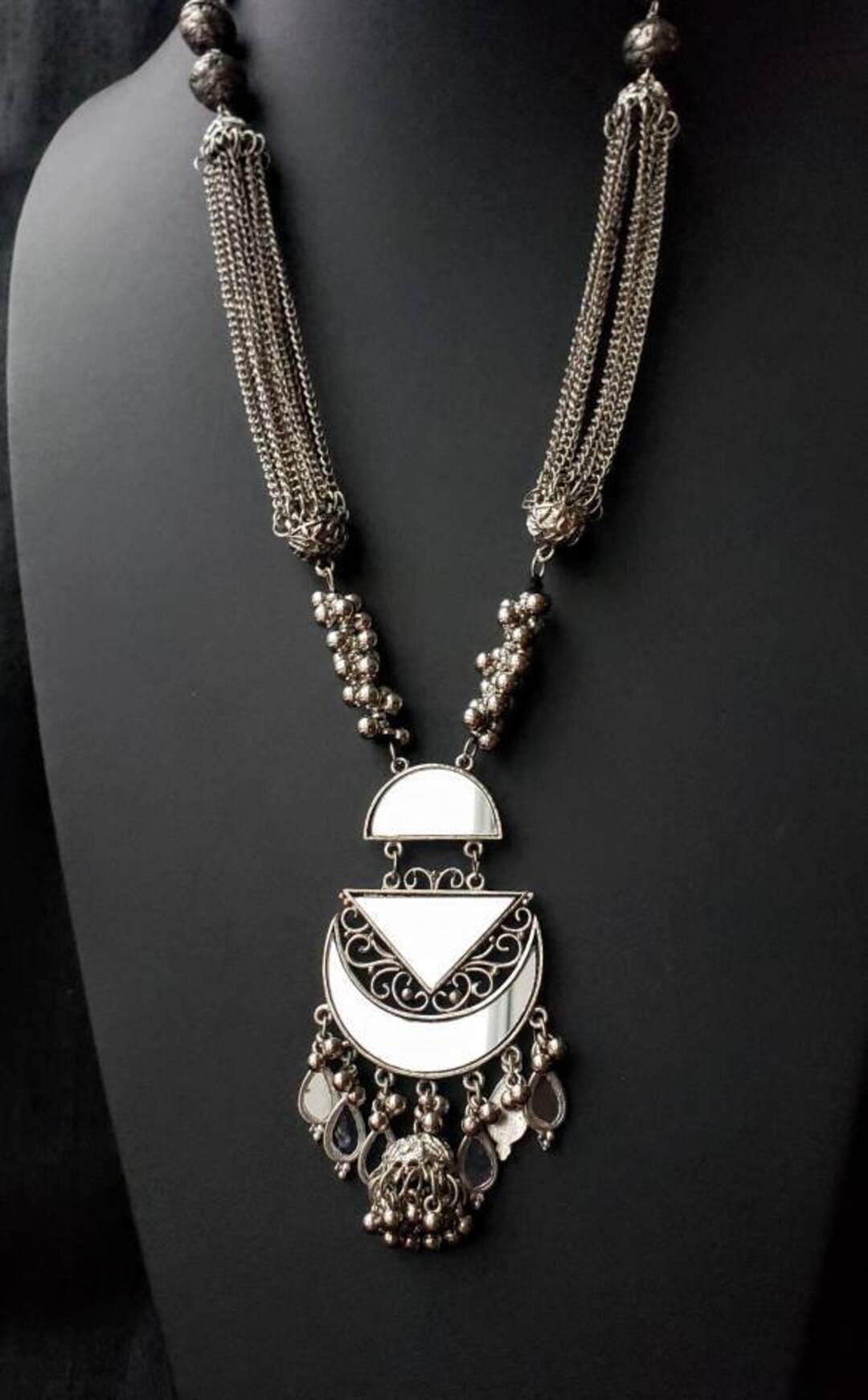 Afghani Mirror Chandbali Pendant Necklace: Multi-strand Chain ...