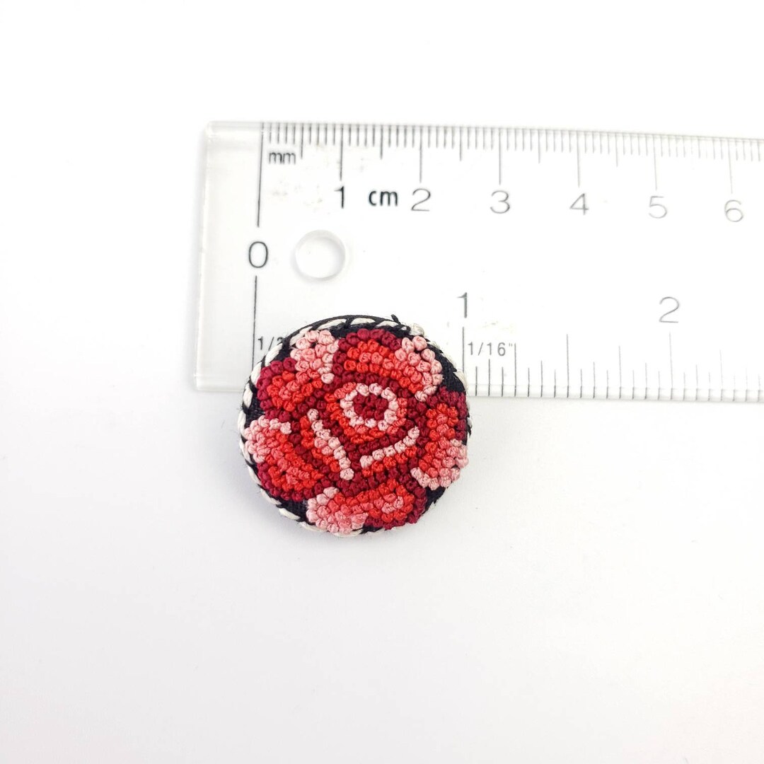 Embroidered Rose Buttons: Red Floral, Handcrafted Collectible Craft ...