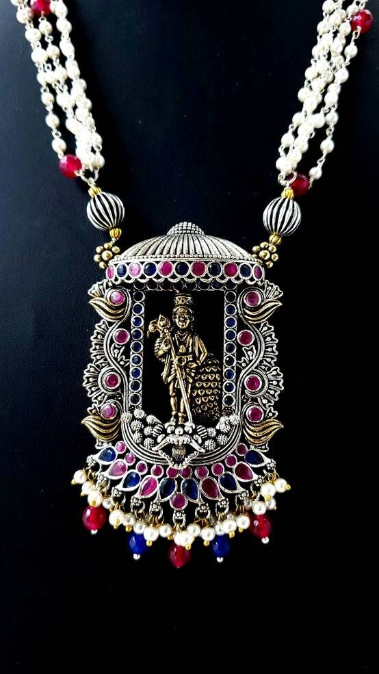 Lord Vishnu CZ India Necklace Set With Pearls Peacock - Etsy