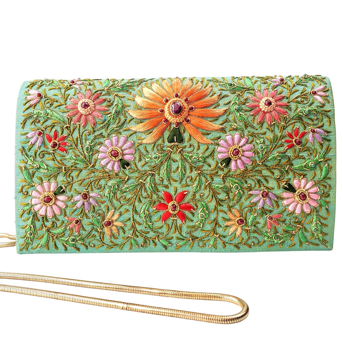 Embroidered Clutch Floral Silk Clutch Turquoise Evening Bag - Etsy
