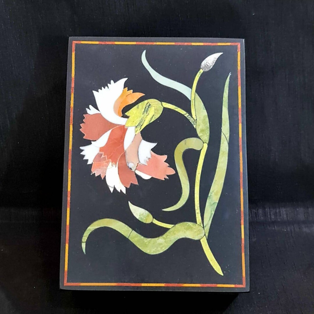 Pietra Dura Marble Tile Art: Carnation Floral Inlay - Etsy