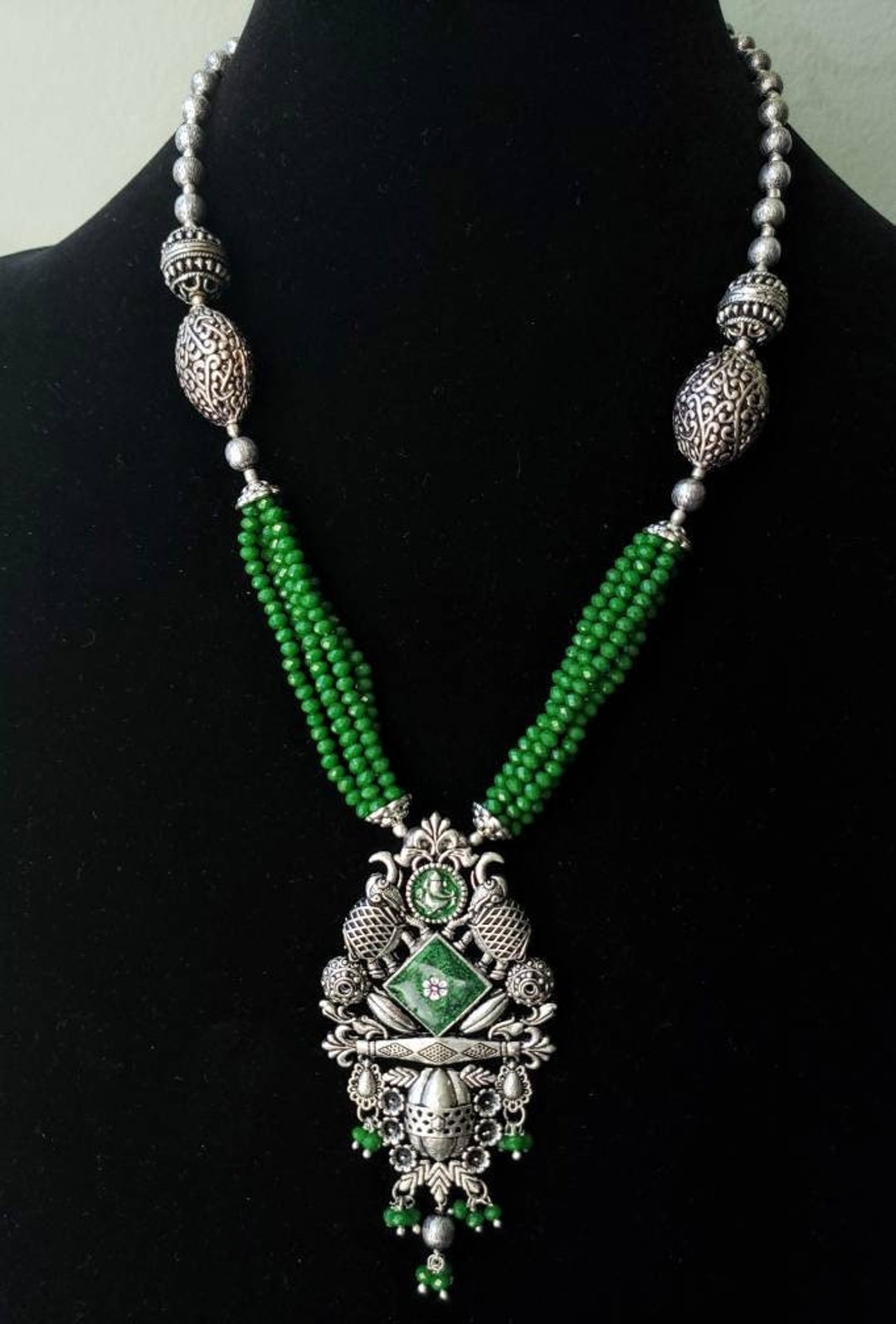 India CZ Ganeshi Multistrand Beaded Necklace Set, Hindu Jewelry, Hindu ...