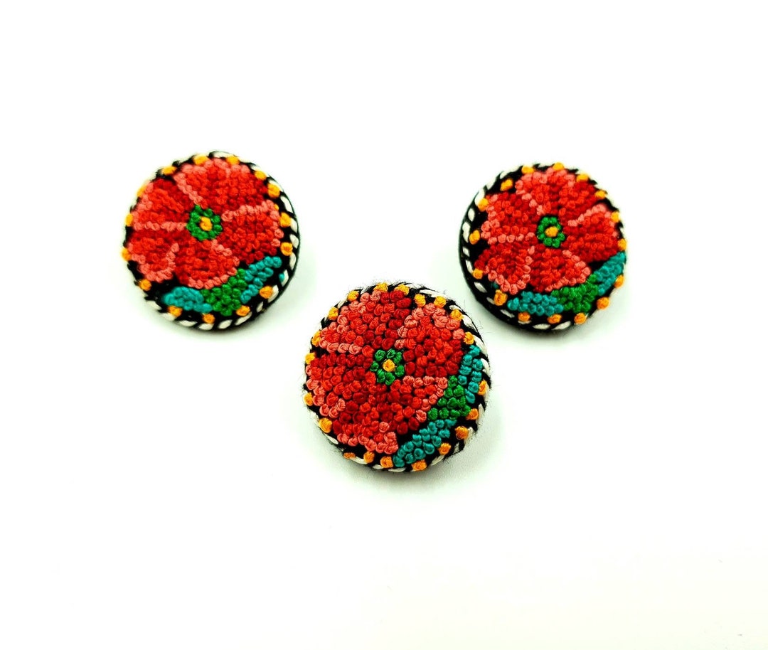 Embroidered Buttons, Handcrafted Buttons, Floral Buttons, Decorative ...