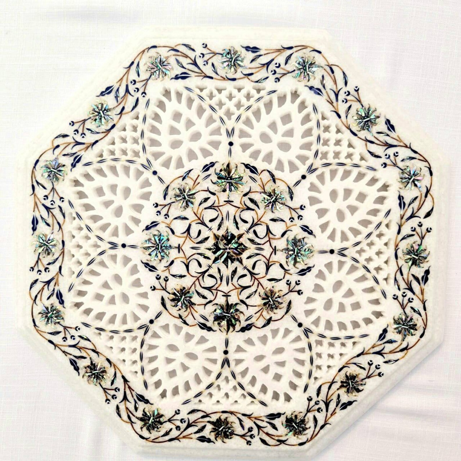 Marble Inlay Plate: Pietra Dura Floral Filigree, India Home Decor (12 ...