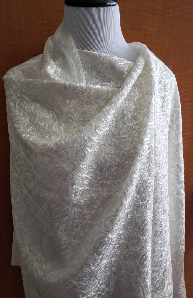 embroidered cream wool wrap, cream wool shawl, gifts for her, winter ...