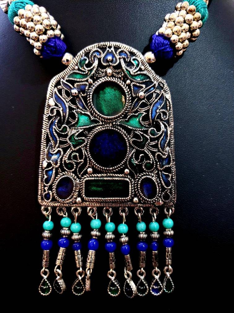 Afghani necklace, Afghani jewelry, colorful tribal necklace, cotton ...