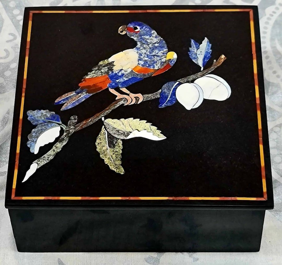 Pietra Dura Marble Box With Parrot, Marble Inlay Decorative Box, Parrot ...