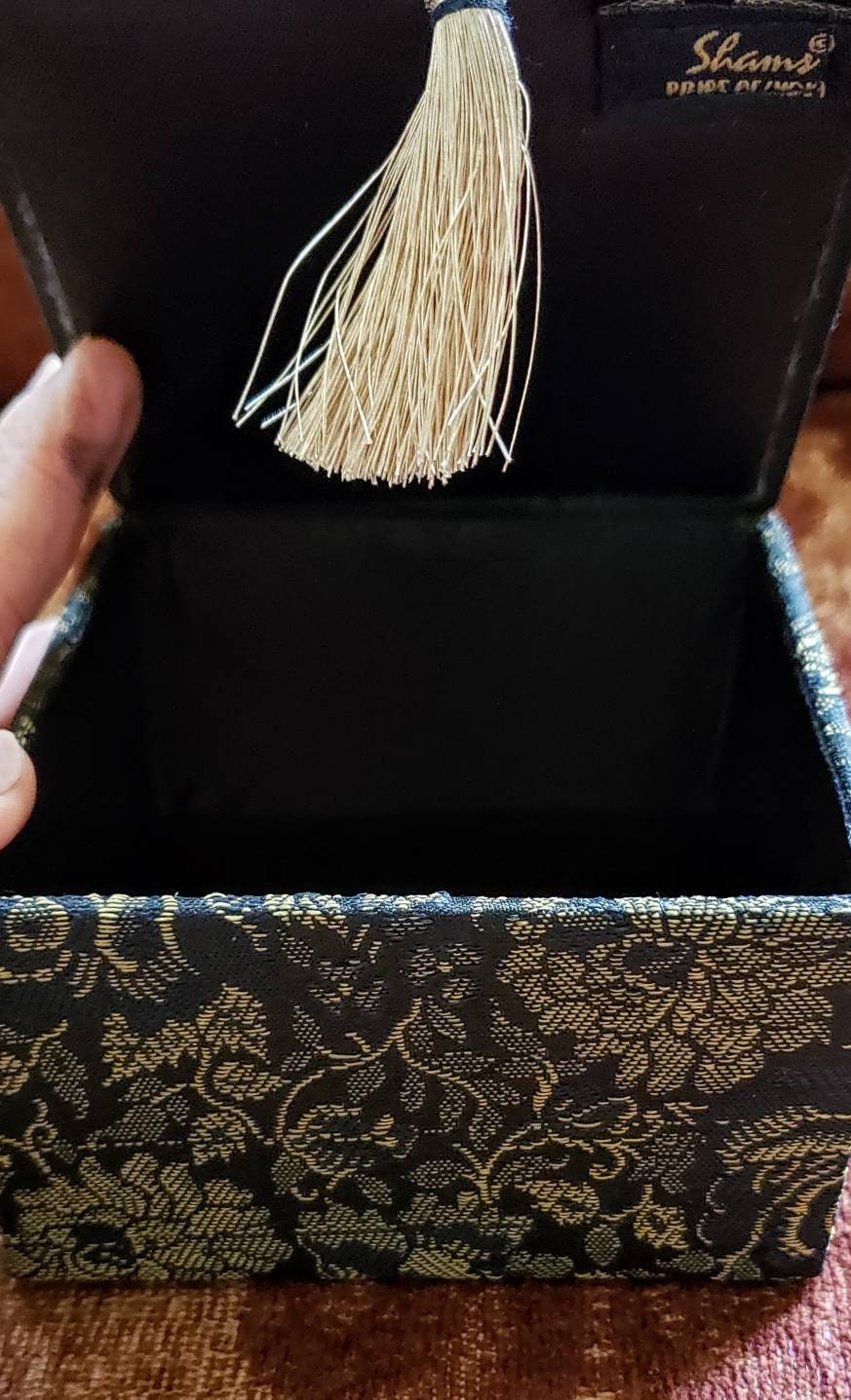 Black silk handmade embroidered Jewelry box, silk gift box, wedding ...