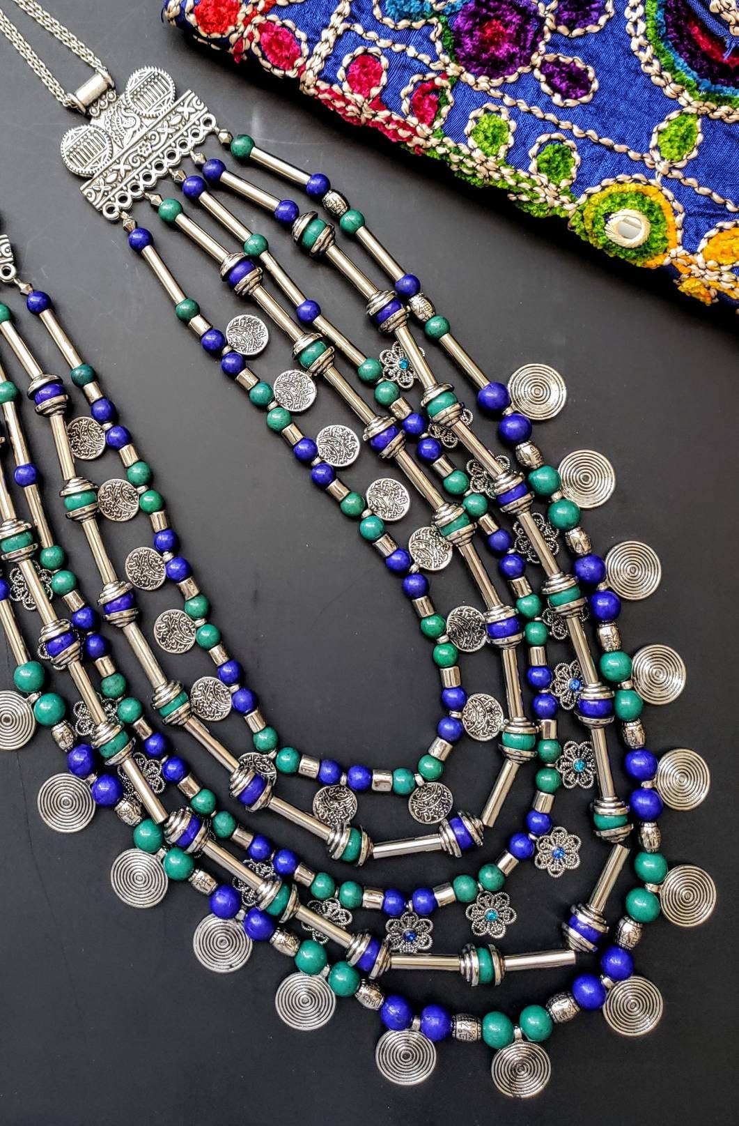 Afghani Kuchi coin necklace, Afghani tribal jewelry, India multistrand ...