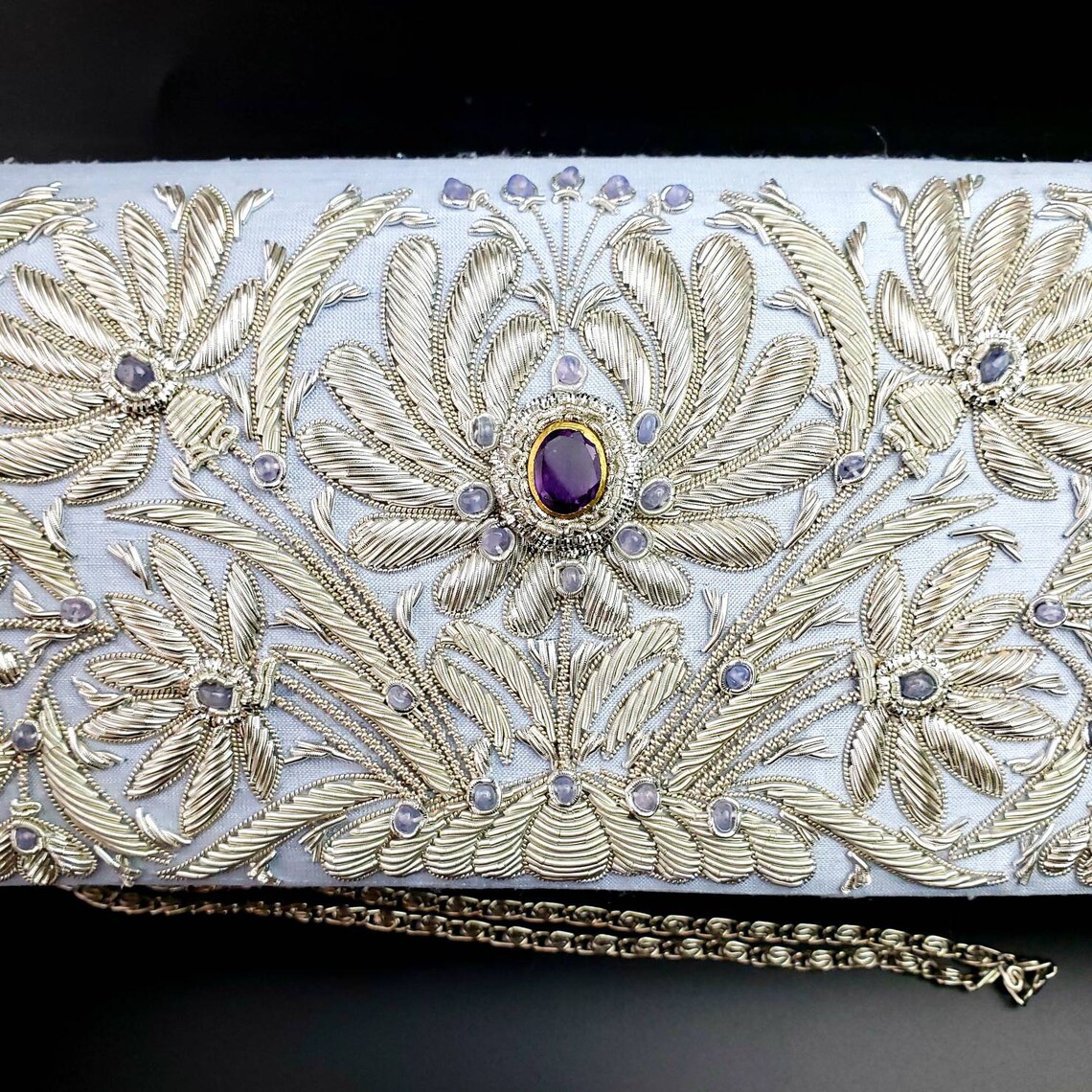 Silk Bridal Clutch Hand Embroidered Blue and Silver Clutch | Etsy