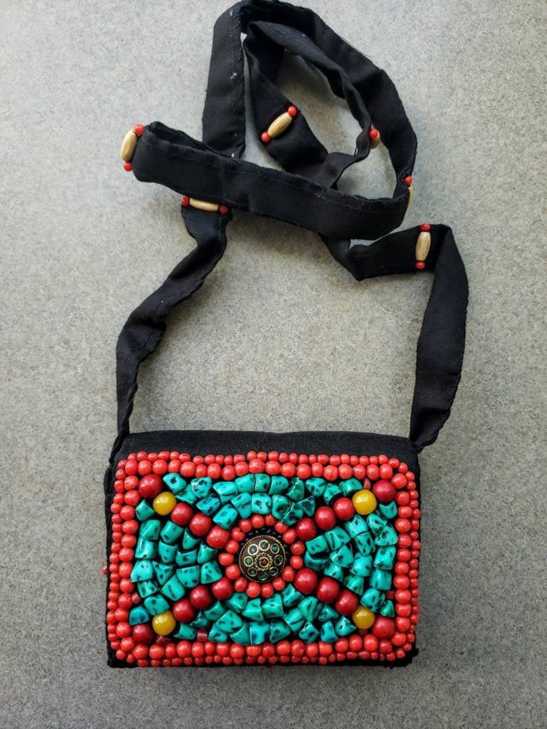 Tibetan Crossbody Bag, Beaded Turquoise Coral Nepal Handbag, Mini ...