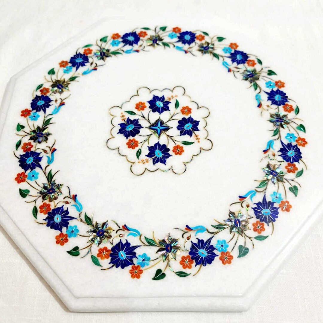 Ornate Marble Inlay Art Plate,marble Inlay End Table Top,pietra Dura ...