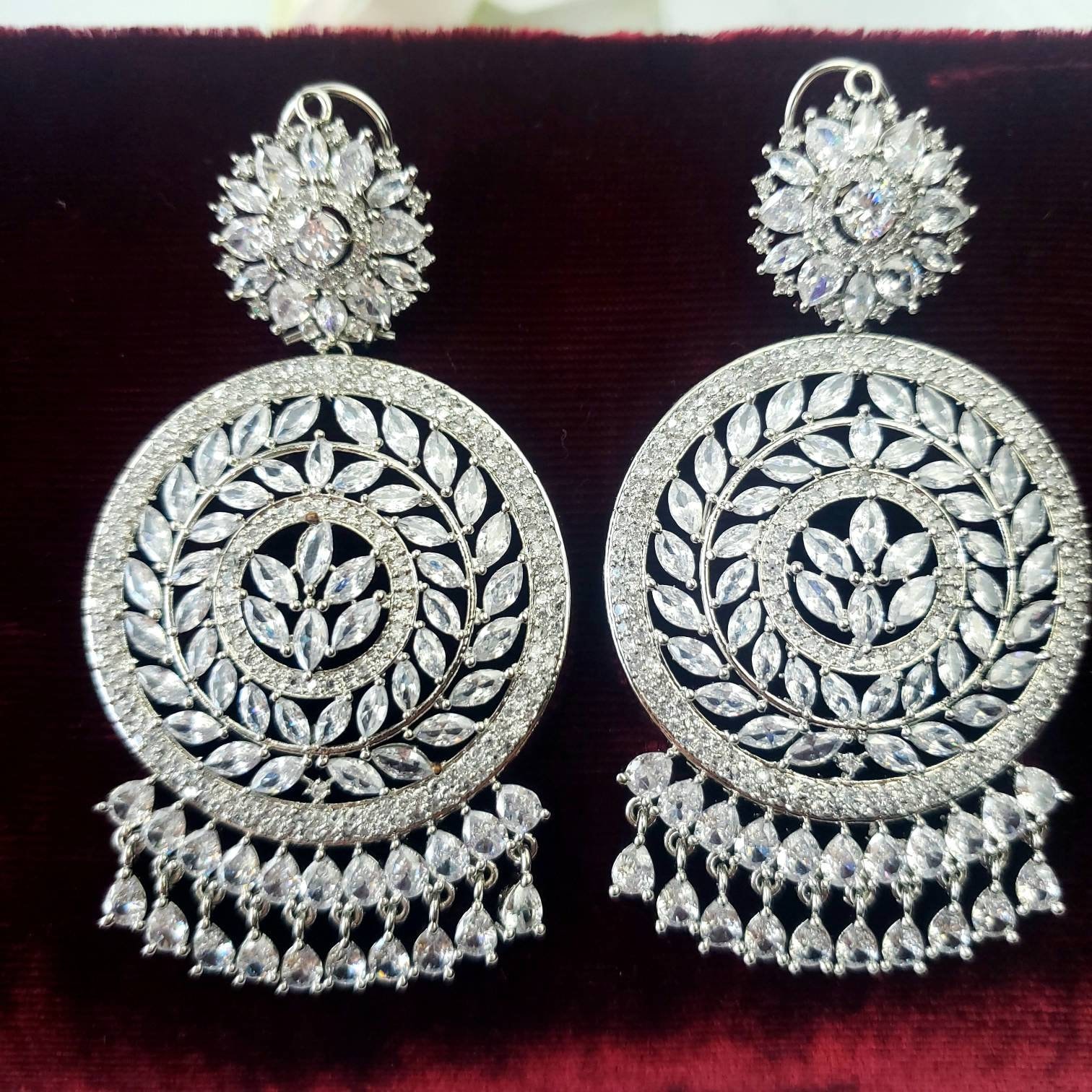 Silver bridal drop earrings, silver crystal earrings, CZ bridal ...