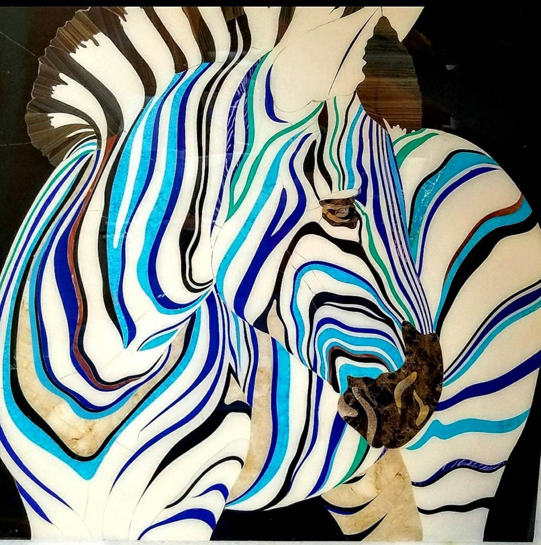 Marble Inlay Zebra, Marble Wall Art, Stone Art Work, Zebra Wall Decor ...