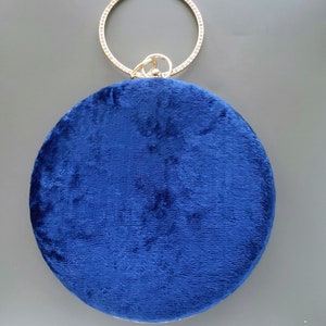 Blue Velvet Hand Embroidered Round Handbag With Crystal Bracelet Top ...