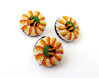Embroidered Navy Blue Floral Buttons, Handcrafted Fabric Buttons ...