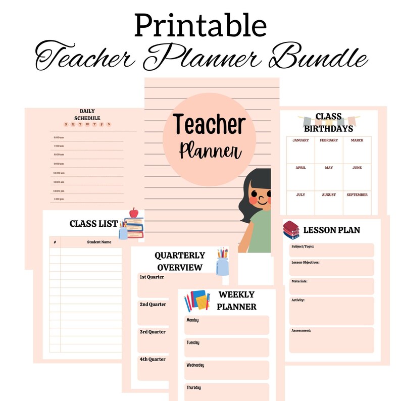 Printable Teacher Planner Bundle| 7 Page Teaching Planner| Daily and ...