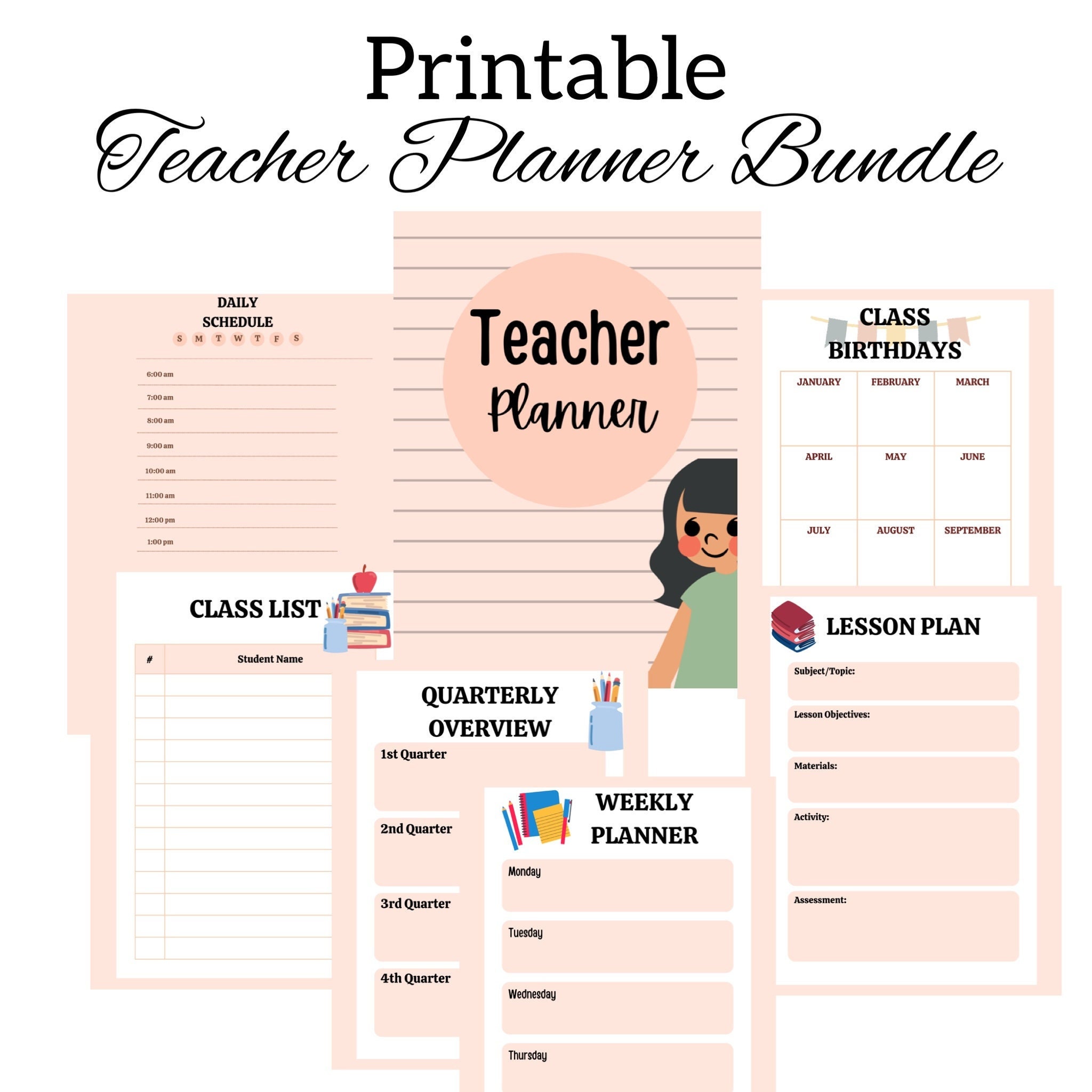 Printable Teacher Planner Bundle 7 Page Teaching Planner Daily and ...