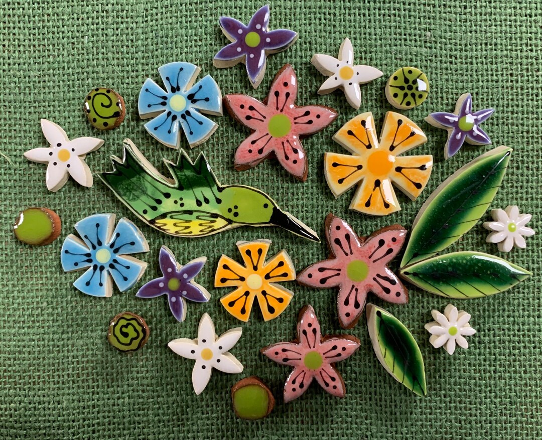 Hummingbird and Bright Flower Tiles for Mosaic 5 - Etsy