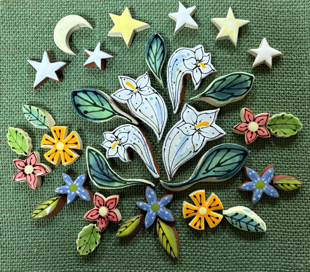 Mixed Mosaic Tile Flower Pack- White, Lavender, Pink, and Orange- 6” - Etsy