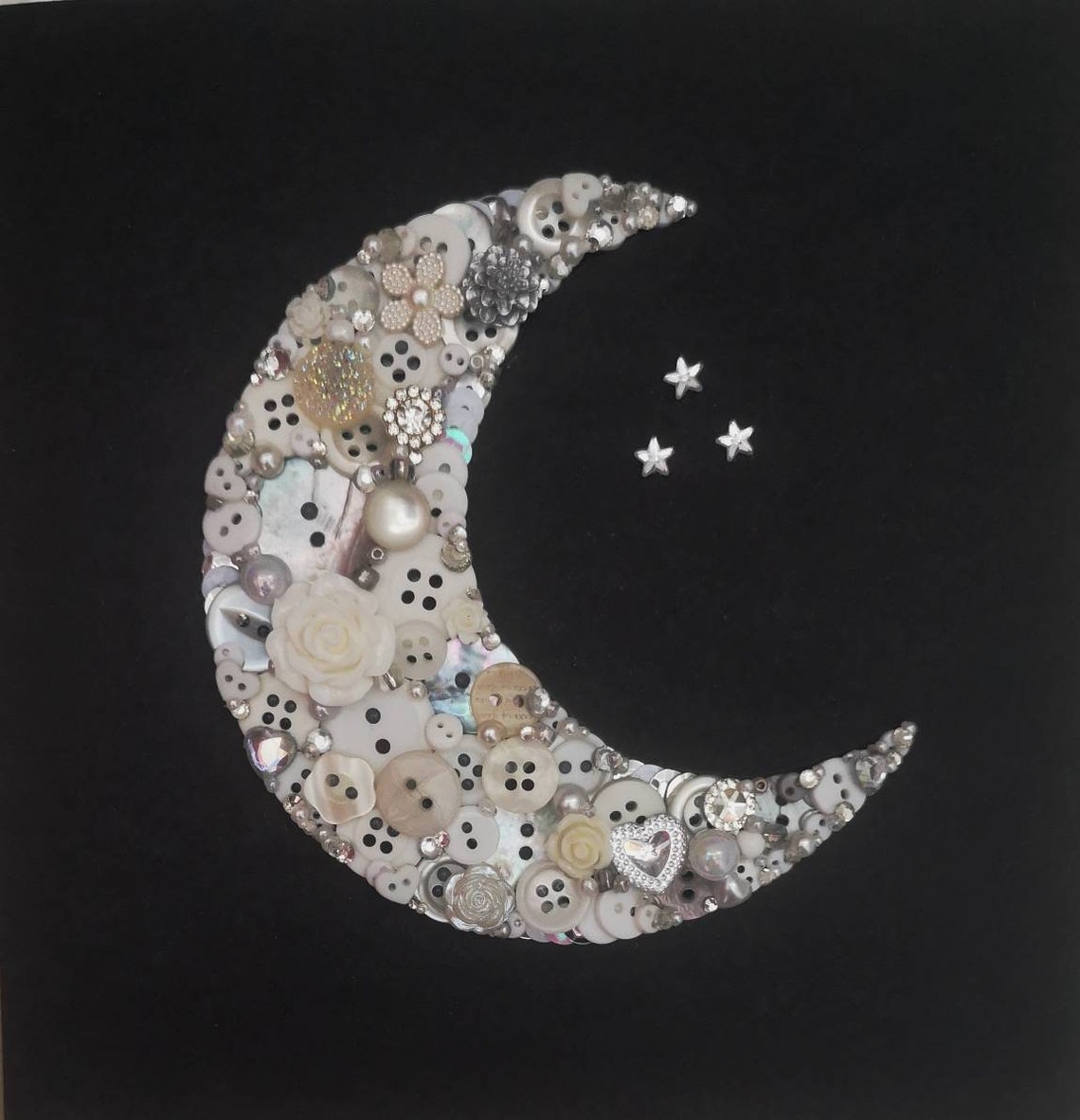 Button Moon Art Picture. Mini Button Moon Space Art | Etsy