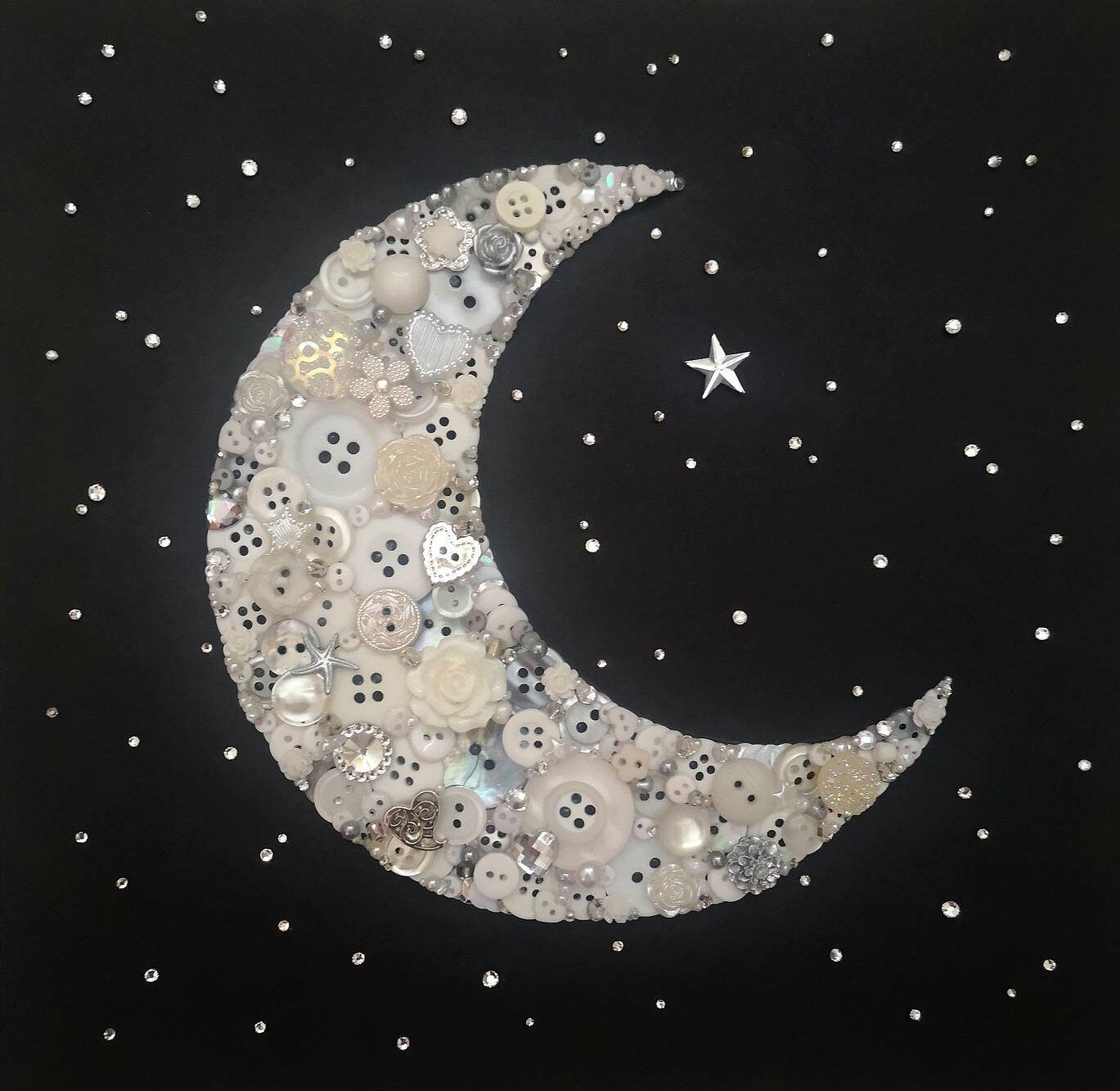 Button Art Moon Picture Celestial Home Decor Moon Gifts - Etsy UK