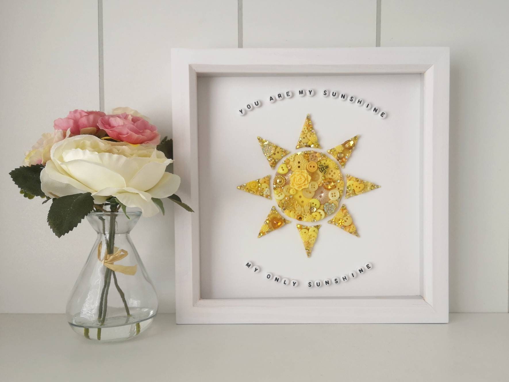 Button Art Picture Sunshine Nursery Decor Sun Art | Etsy