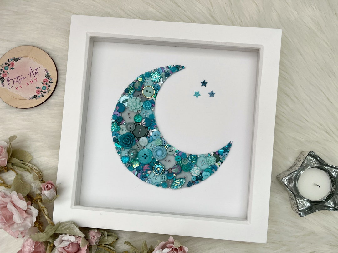 Moon Button Art Picture, Home Decor, Nursery, Crescent Moon Gifts for ...