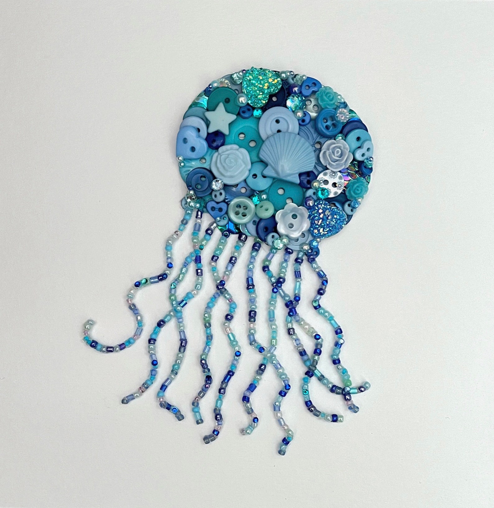 Button Art Jellyfish Picture Home Decor Costal Interior - Etsy