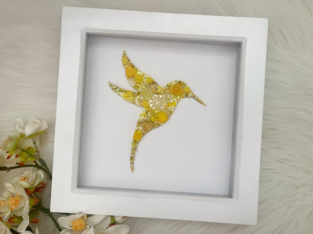 Hummingbird Button Art Picture, Home and Nursery Decor, Unique Wall Art ...