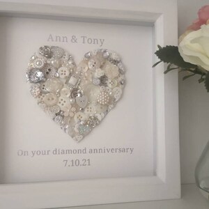 Heart Button Art Picture Diamond Wedding Anniversary Golden - Etsy