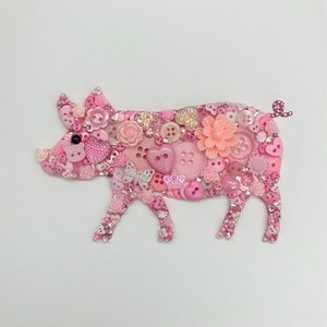 Piglet Button Art Picture, Home Decor, Nursery Decor, Pig Gifts for Her ...