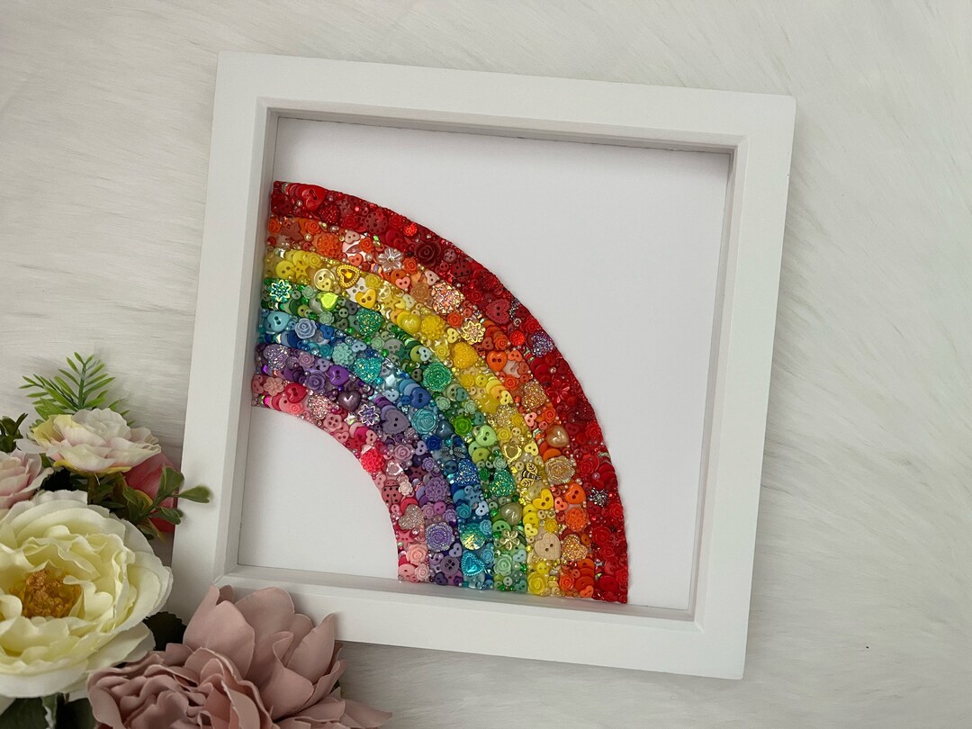 Rainbow Button Art Picture, Home Decor, Rainbow Nursery Decor, Home ...