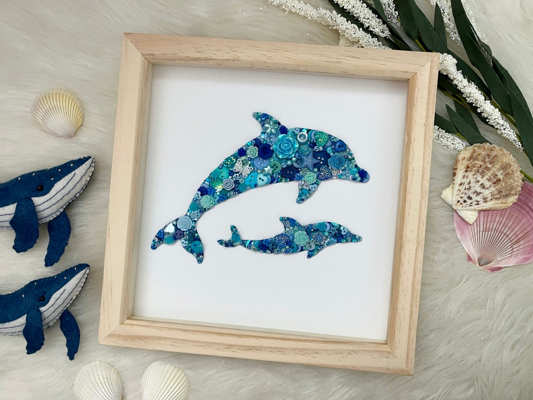 Dolphin Button Art Picture, Unique Wall Art, Costal Interior, Ocean ...