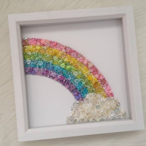 Button Art Picture, Rainbow Art, Home Decor, Pastel Rainbow Nursery ...